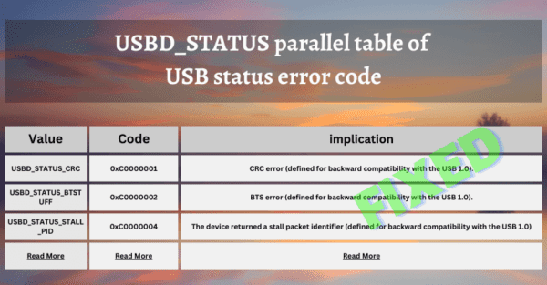 USBD_STATUS parallel table of USB status error code